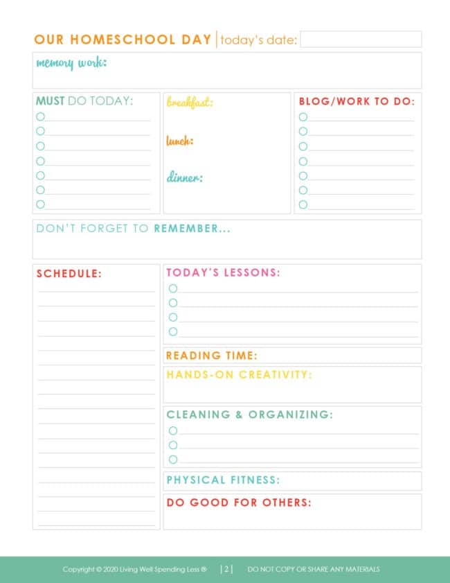Free Printable Homeschool Planner Living Well Spending Less 